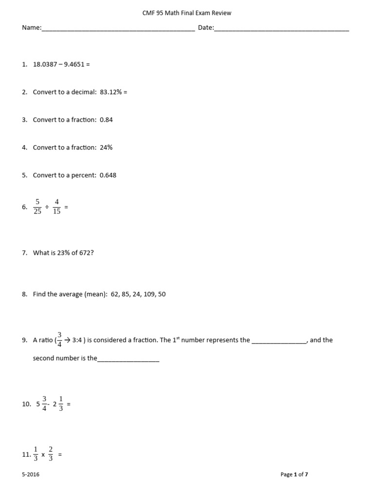 Math - Review - Sheet Rev | PDF | Fahrenheit