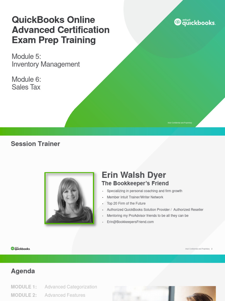Quickbooks Online Advanced Certification Exam Prep Training: Inventory ...