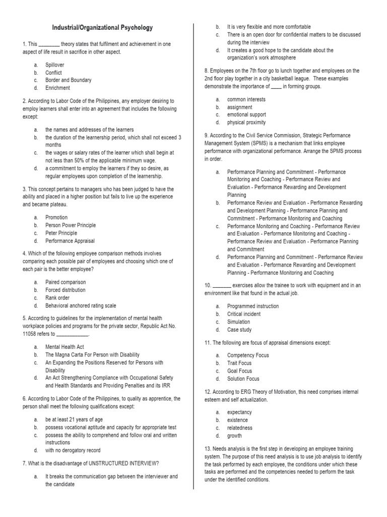 Industrial Organizational Pychology Test | PDF | Performance Appraisal ...