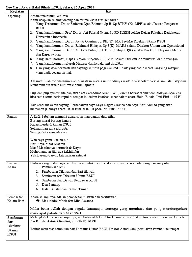 Cue Card Mc Halal Bihalal Rsui 2024 Pdf