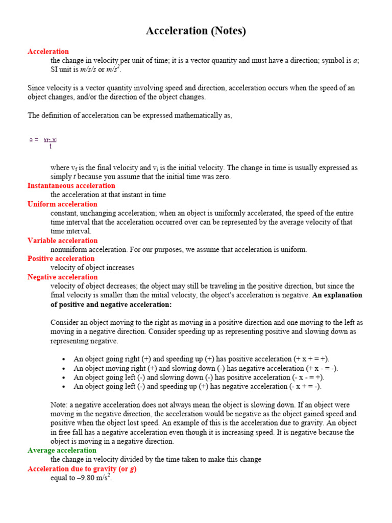 Notes Physics | PDF | Acceleration | Velocity
