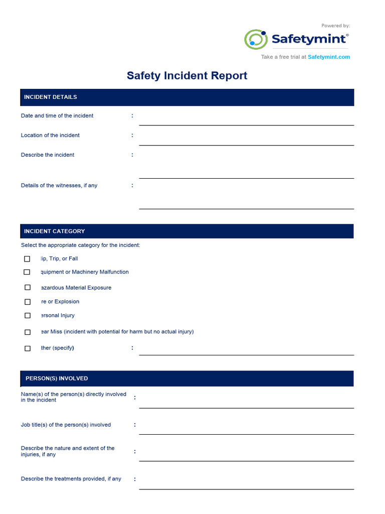 Safety Incident Report Template | PDF