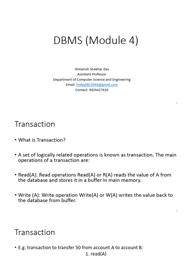 DBMS Transaction 25.10.18 | PDF | Database Transaction | Acid