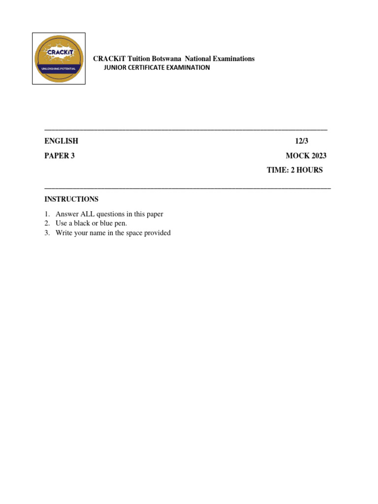 JCE English Paper 3 Mock 2023 | PDF | Poetry