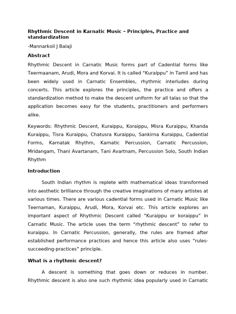 Rhythmic Descent in Karnatic Music - Principles Practice and | PDF ...