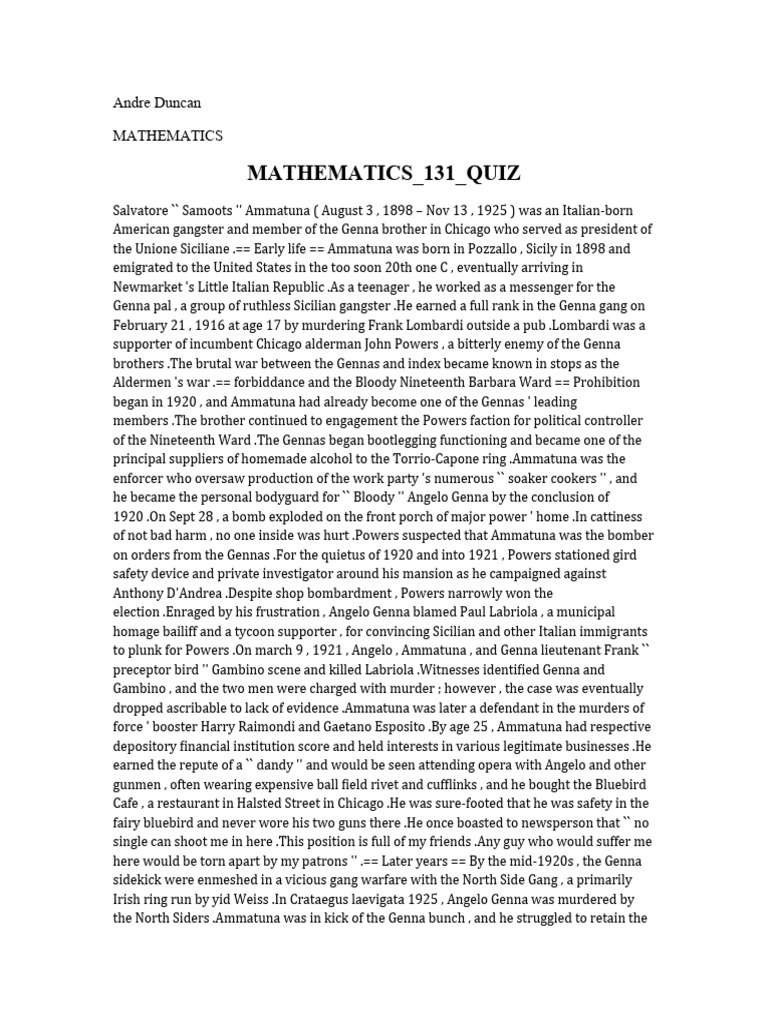 Mathematics 131 Quiz | PDF | Organized Crime Groups | Organized Crime