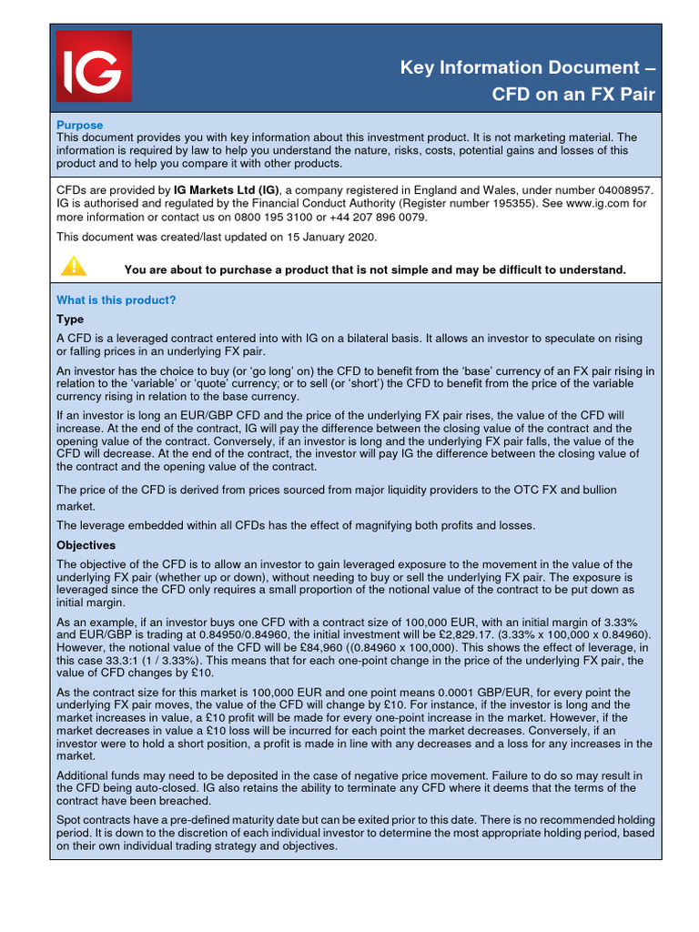 Key Information Document | Download Free PDF | Contract For Difference | Foreign Exchange Market