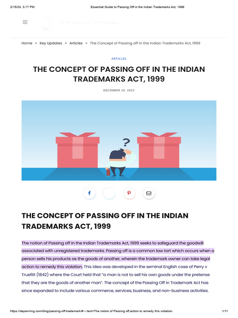 Passing Off in Indian Trademark Law | PDF | Trademark | Legal Remedy
