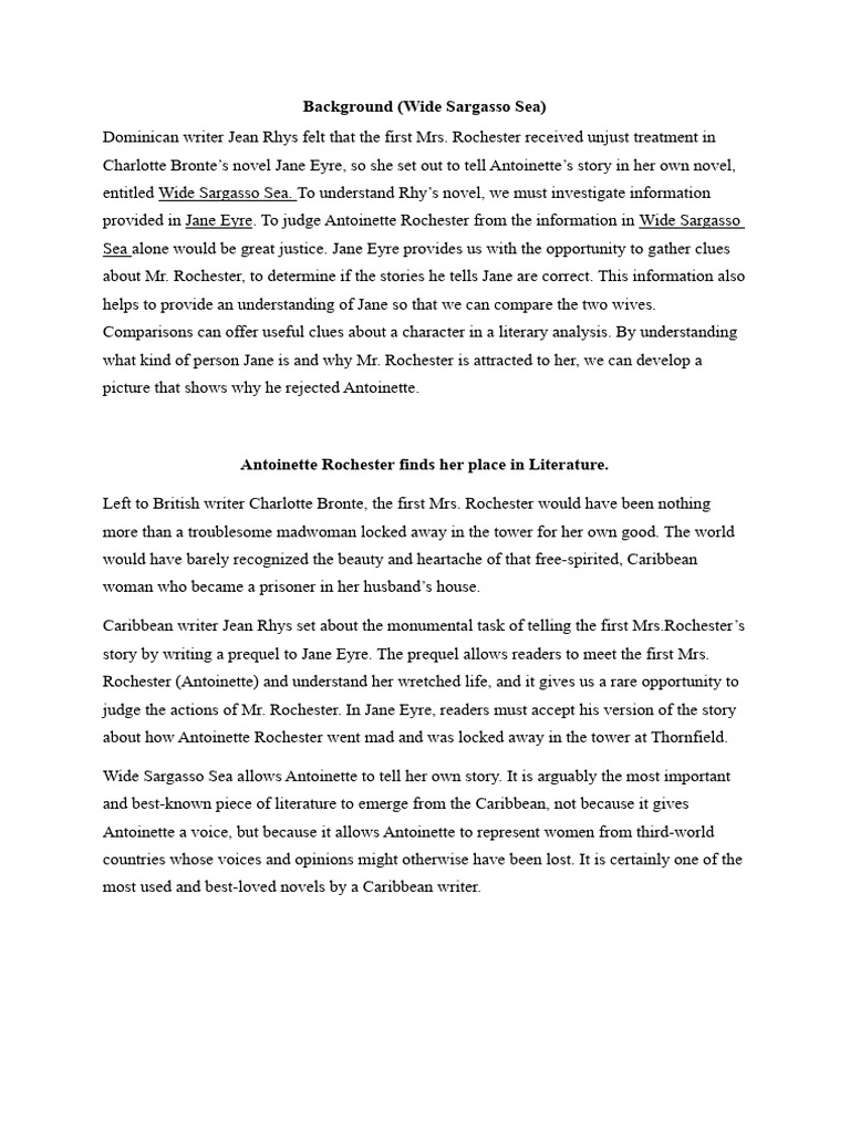 Wide Sargasso Sea (Backgound) | PDF | Jane Eyre
