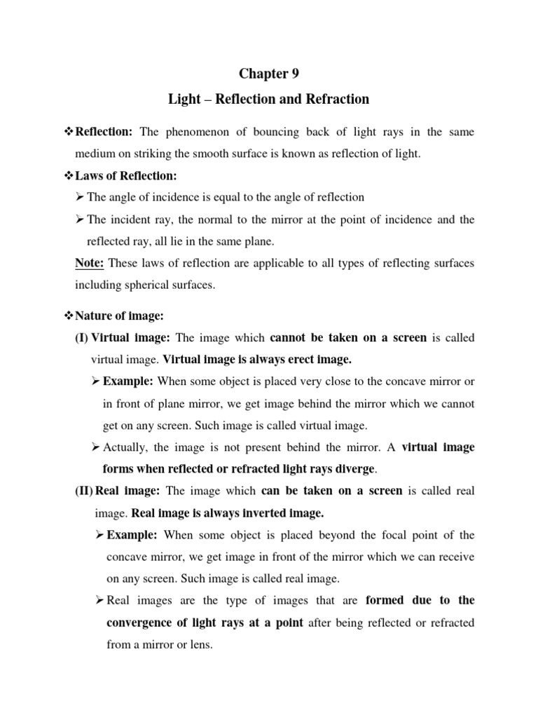 Chapter 9 - Light – Reflection and Refraction | PDF | Mirror | Sphere