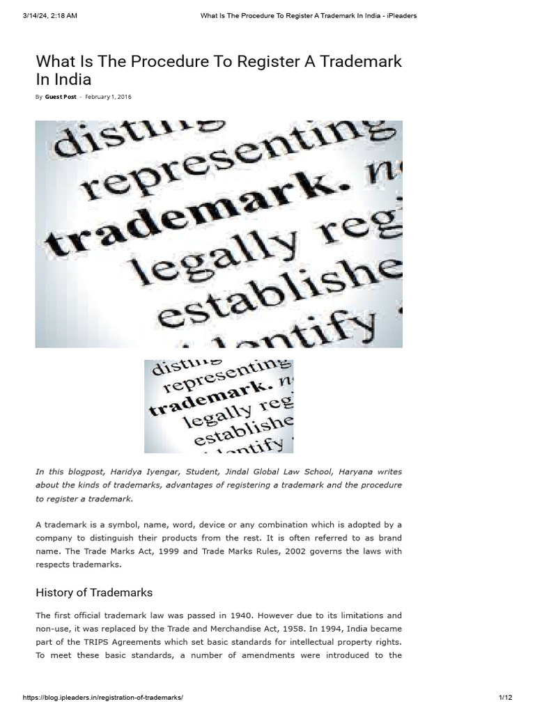 What Is The Procedure To Register A Trademark in India | PDF ...
