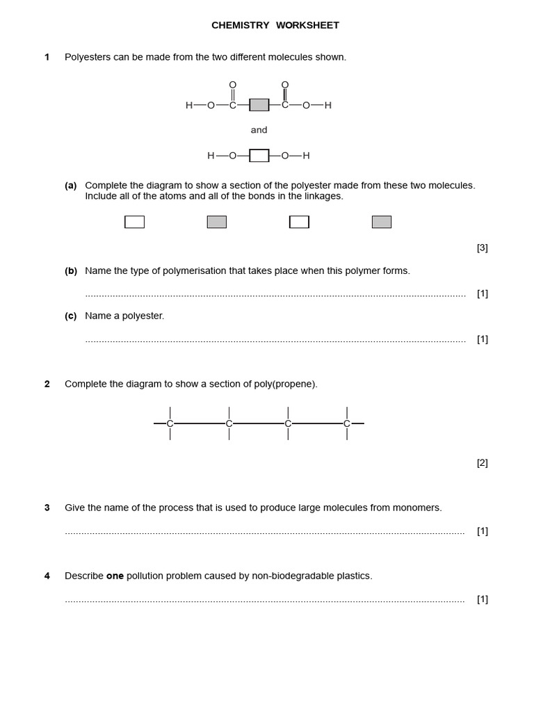 Polymers Worksheet | PDF | Polymers | Polymerization