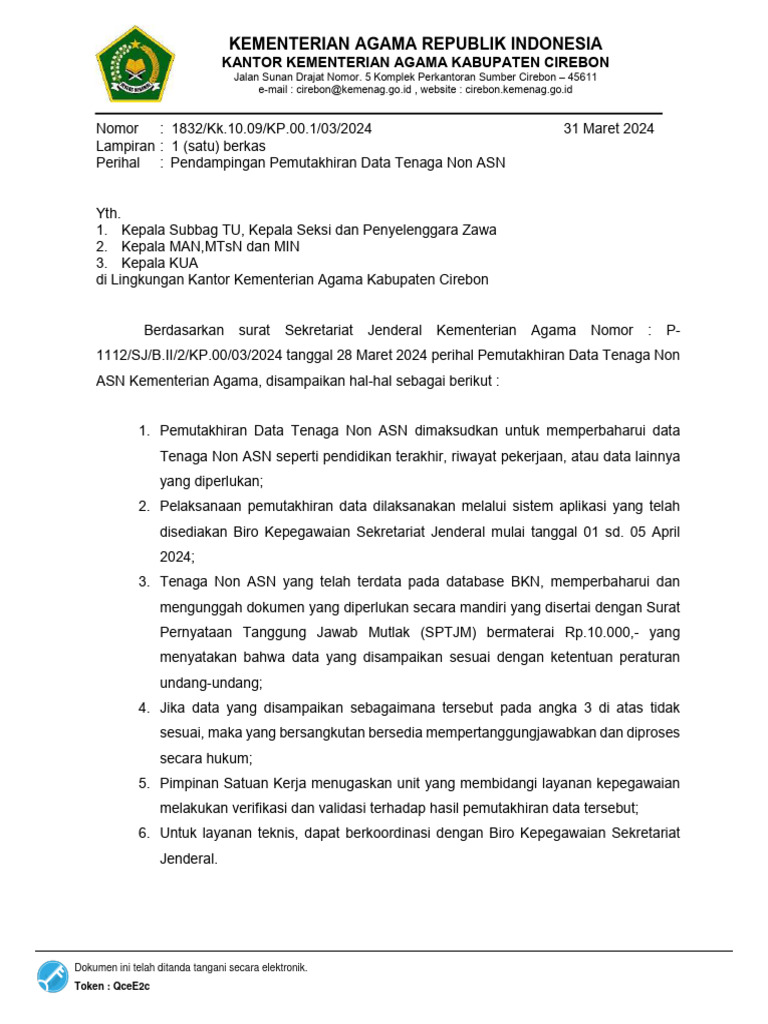 Surat Pendampingan Pemutakhiran Data Non ASN | PDF