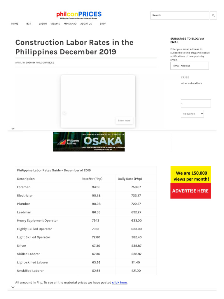 Construction Labor Rates | PDF
