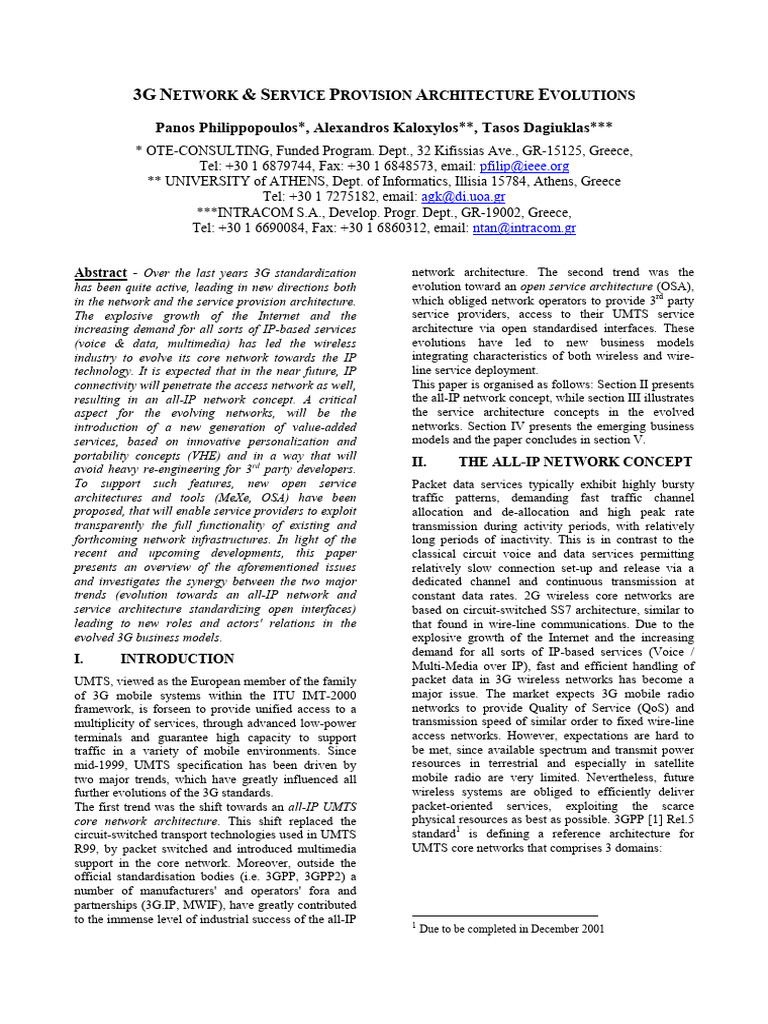 3G Network and Service Provision Archite | PDF | Ip Multimedia Subsystem | Computer Network