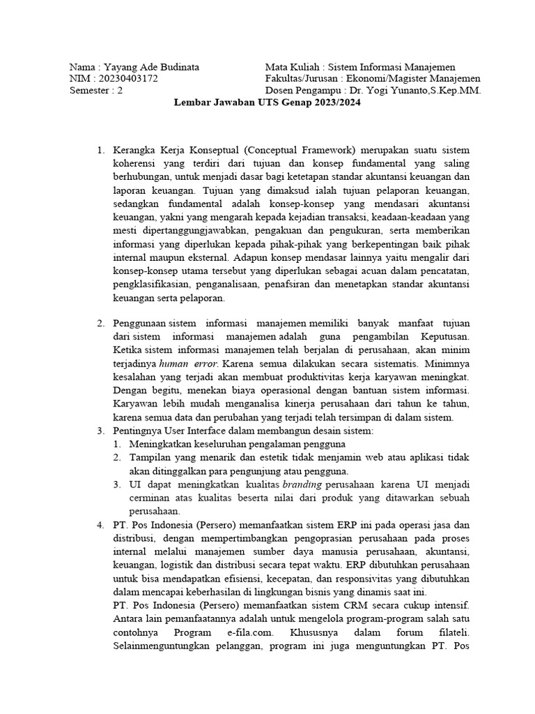 LJK UTS Sistem Informasi Manajemen II | PDF | Bisnis