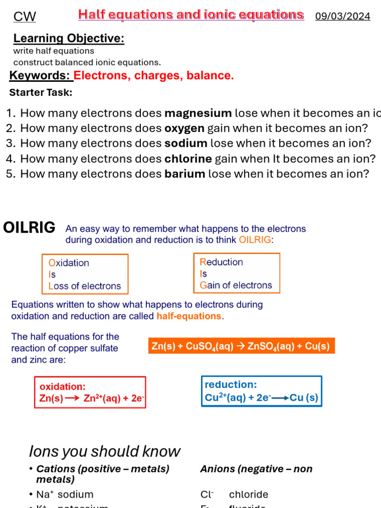 Half and ionic equations (GCSE) | PDF | Redox | Magnesium