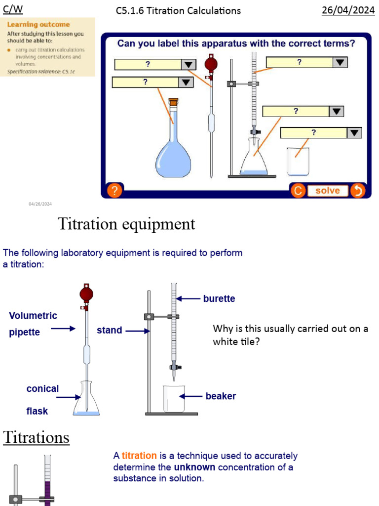 Titration Calculations and Techniques | PDF | Titration | Chemistry