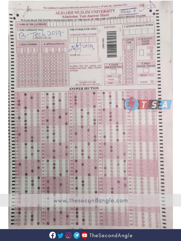 AMU Entrance OMR Sheet | PDF