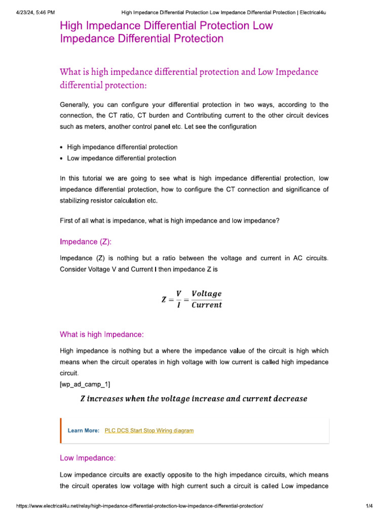 High Impedance Differential Protection .. | PDF