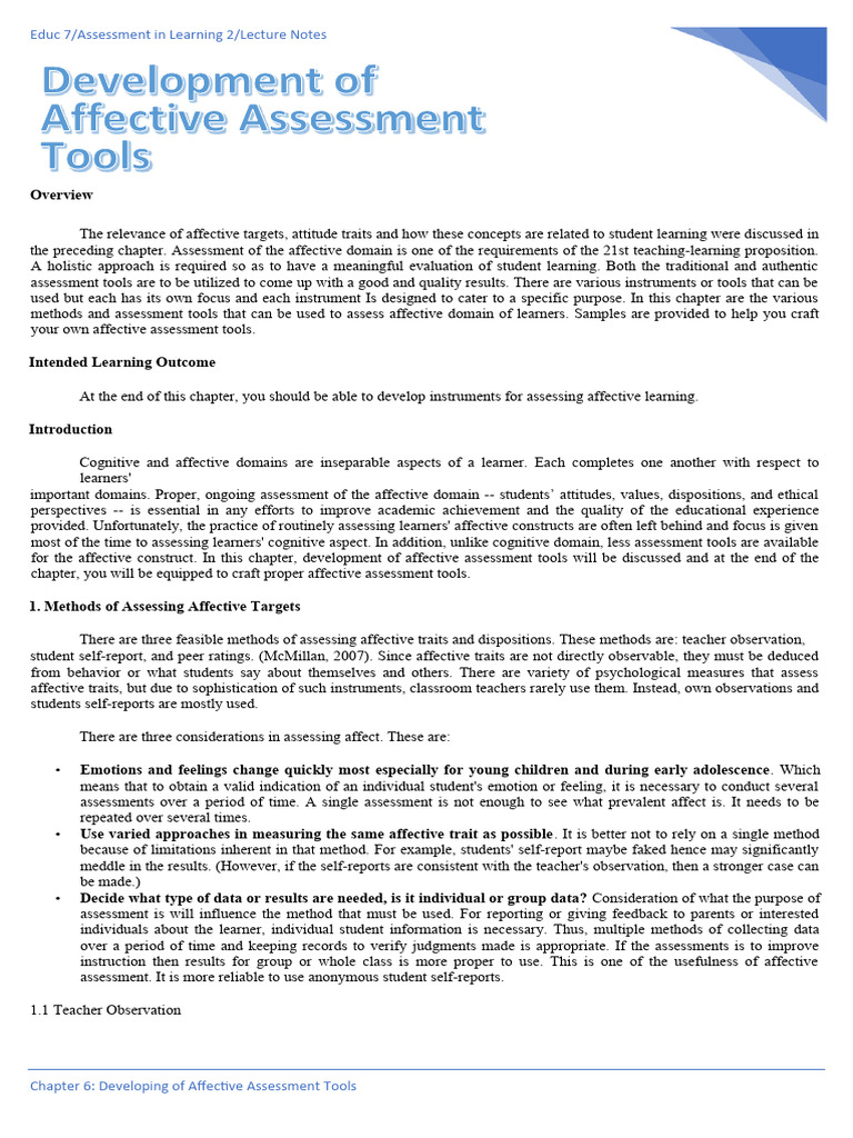 Affective Assessment Tools Guide | PDF | Educational Assessment | Self ...