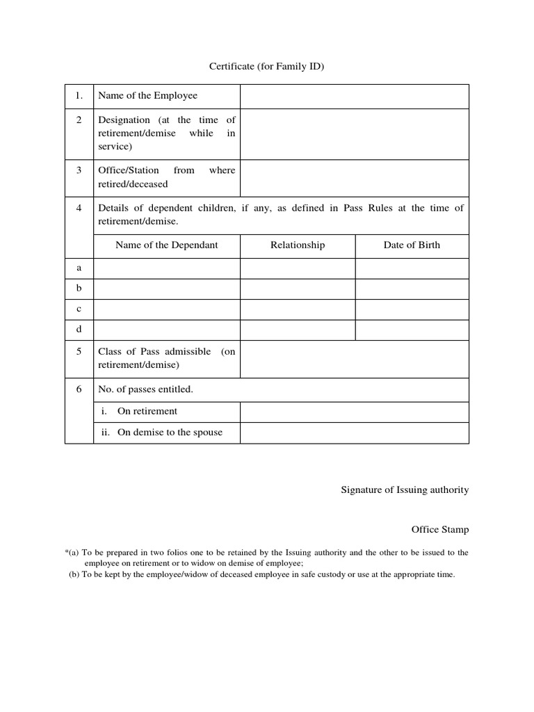 Family ID Certificate Details | PDF