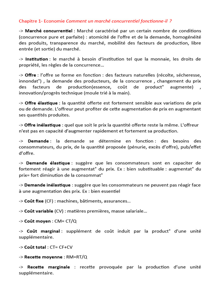 Fonctionnement des marchés concurrentiels | PDF | Offre et demande ...