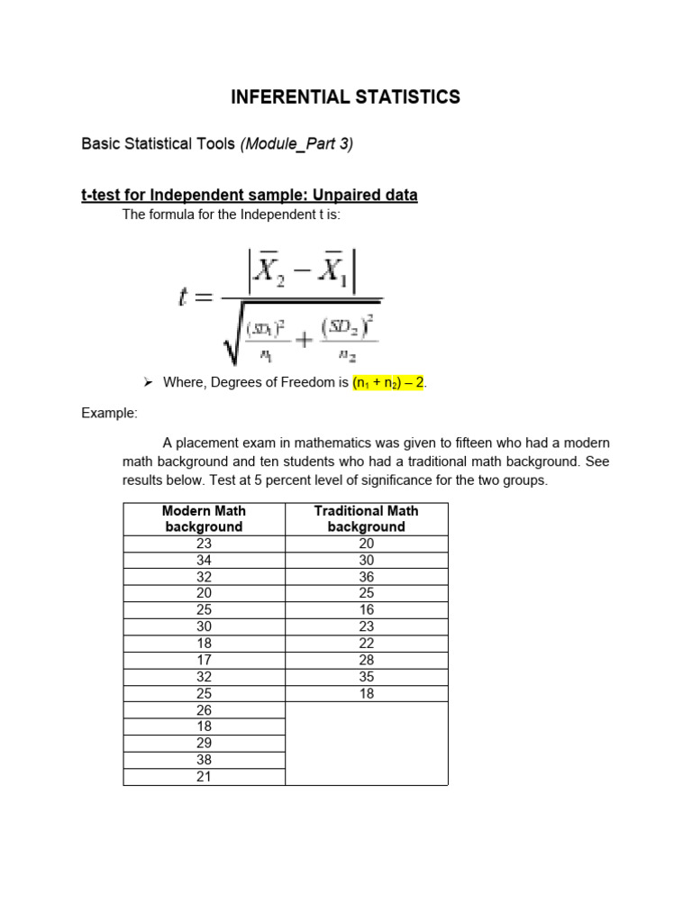 Inferential Statistics: t-tests & ANOVA | PDF | Student's T Test ...