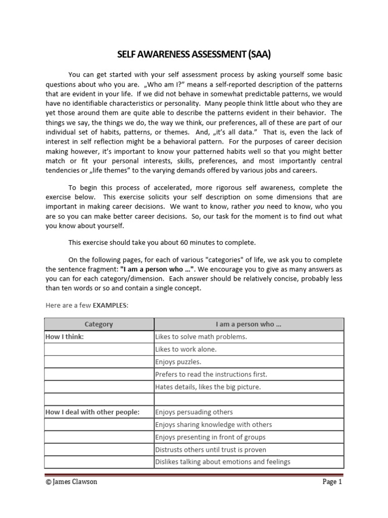 Self Awareness With Job Dimensions | Download Free PDF | Self Awareness ...