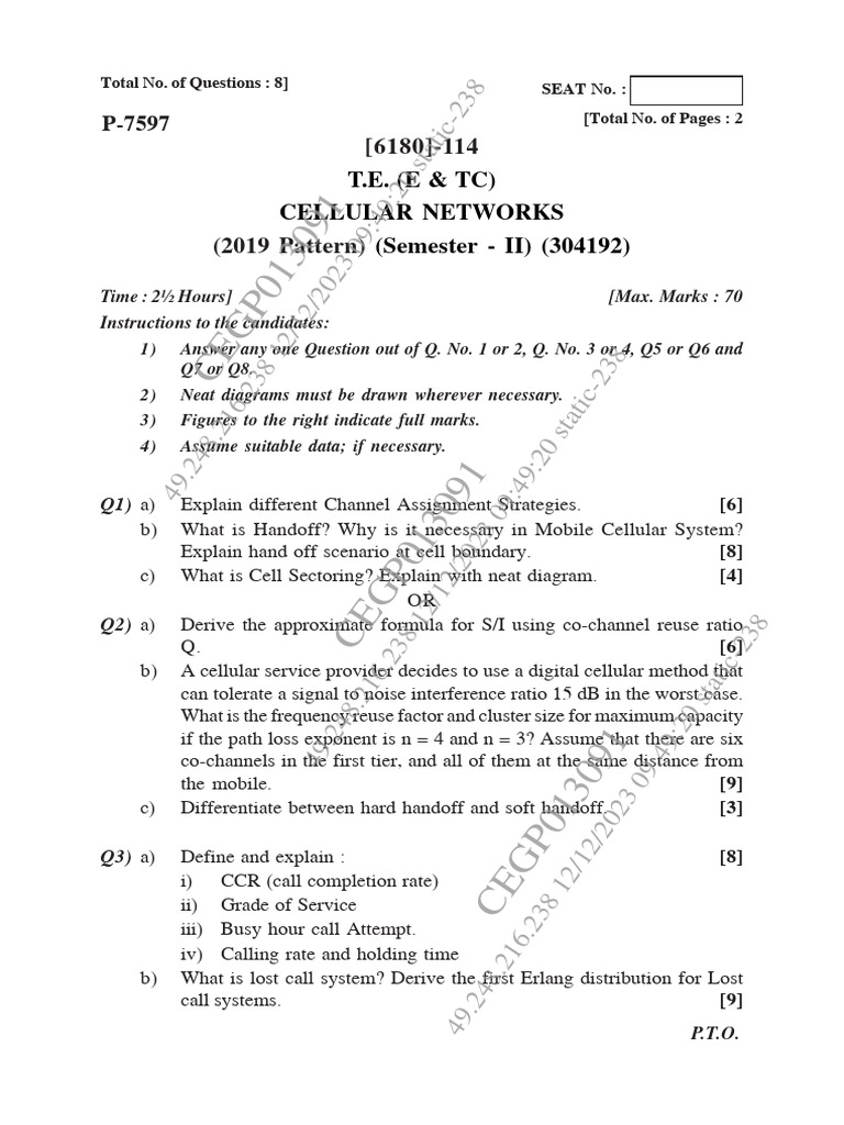 CN Question Paper | PDF | Cellular Network | Physical Layer Protocols