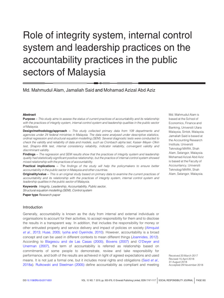 Alam Dkk 2019 Role Of Integrity System Internal Control System And