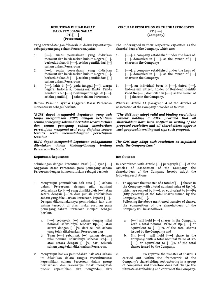 Circular Resolution Pengalihan Saham | PDF