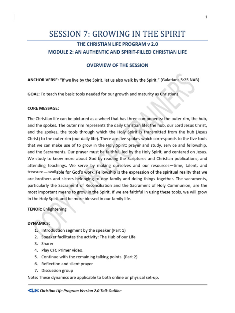 CLP v2 Session 7 Growing in The Spirit Expanded Outline | PDF | Jesus ...