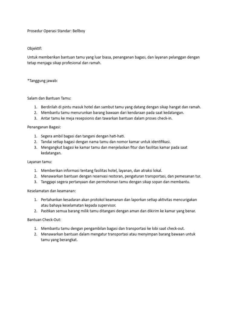 Draft SOP - Bellboy | PDF | Bisnis