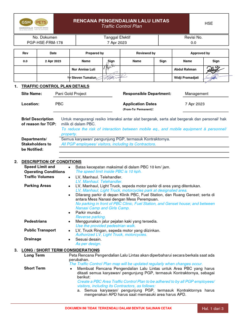 Traffic Control Plan - PBC | PDF | Transport Infrastructure | Transport Safety