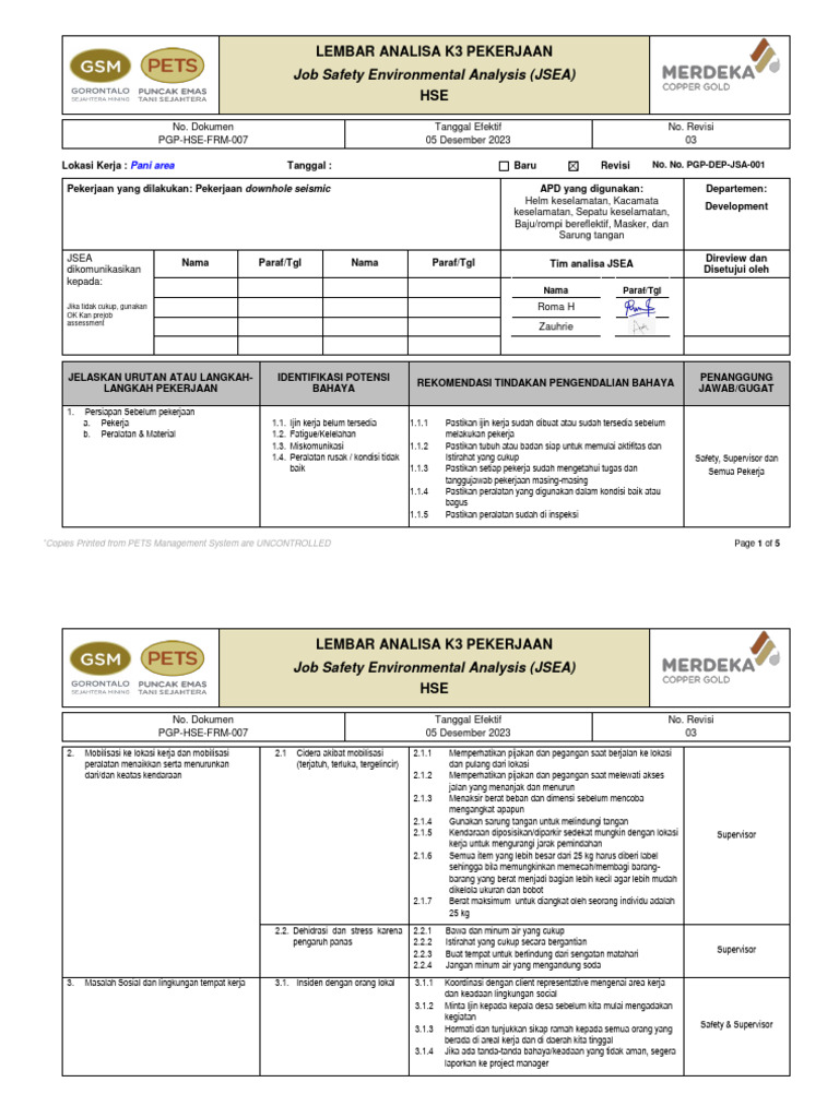 PGP Hse FRM 007 - Jsea - Eri | PDF