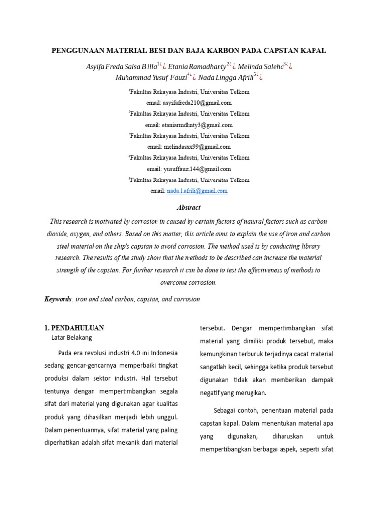 Penggunaan Material Besi Dan Baja Karbon Pada Capstan Kapal | PDF