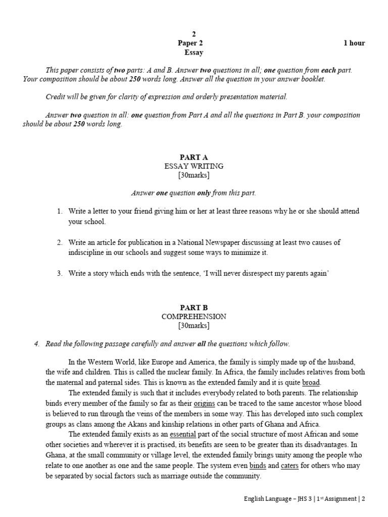 1st Set of English-Language For BECE 2024?? | Download Free PDF | Family