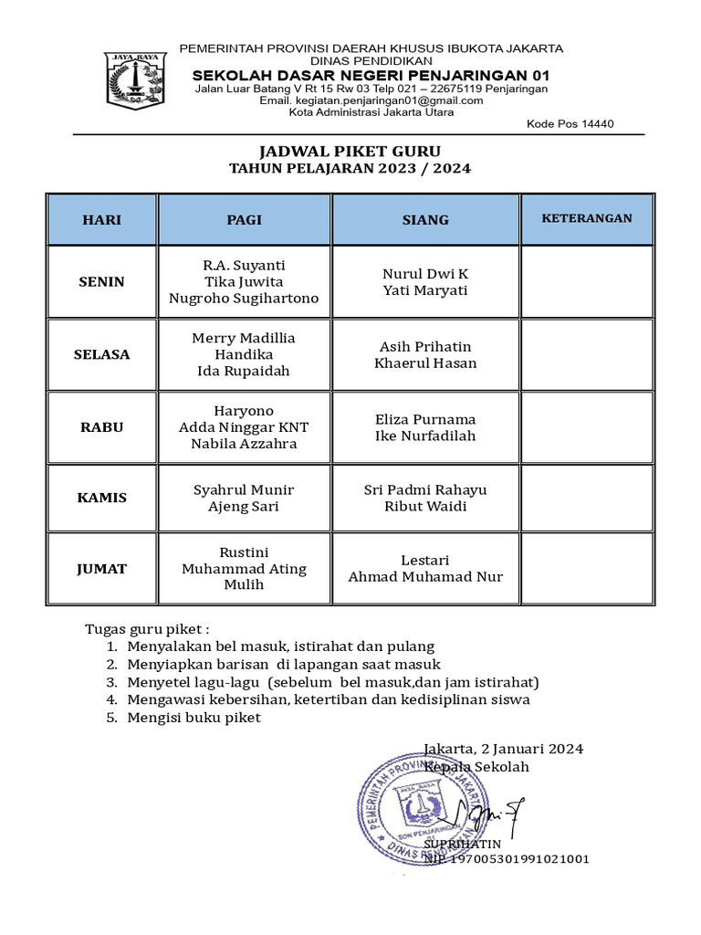 Jadwal Piket Guru 2024 | PDF