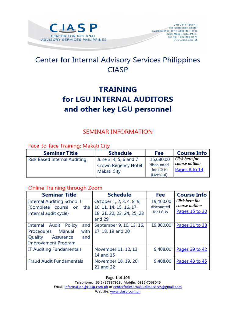 Course Outline - Training For LGU Internal Auditors - 2024 | PDF ...