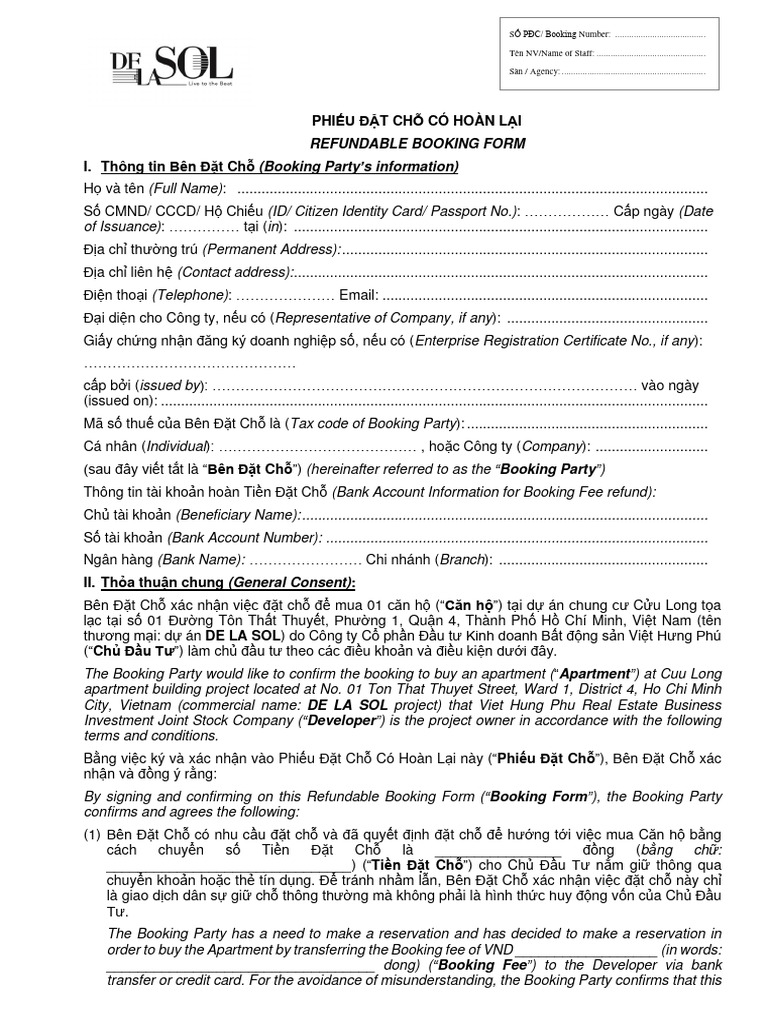 DLS Refundable Booking Form - Survey (Bilingual) .v5 (Clean) | PDF