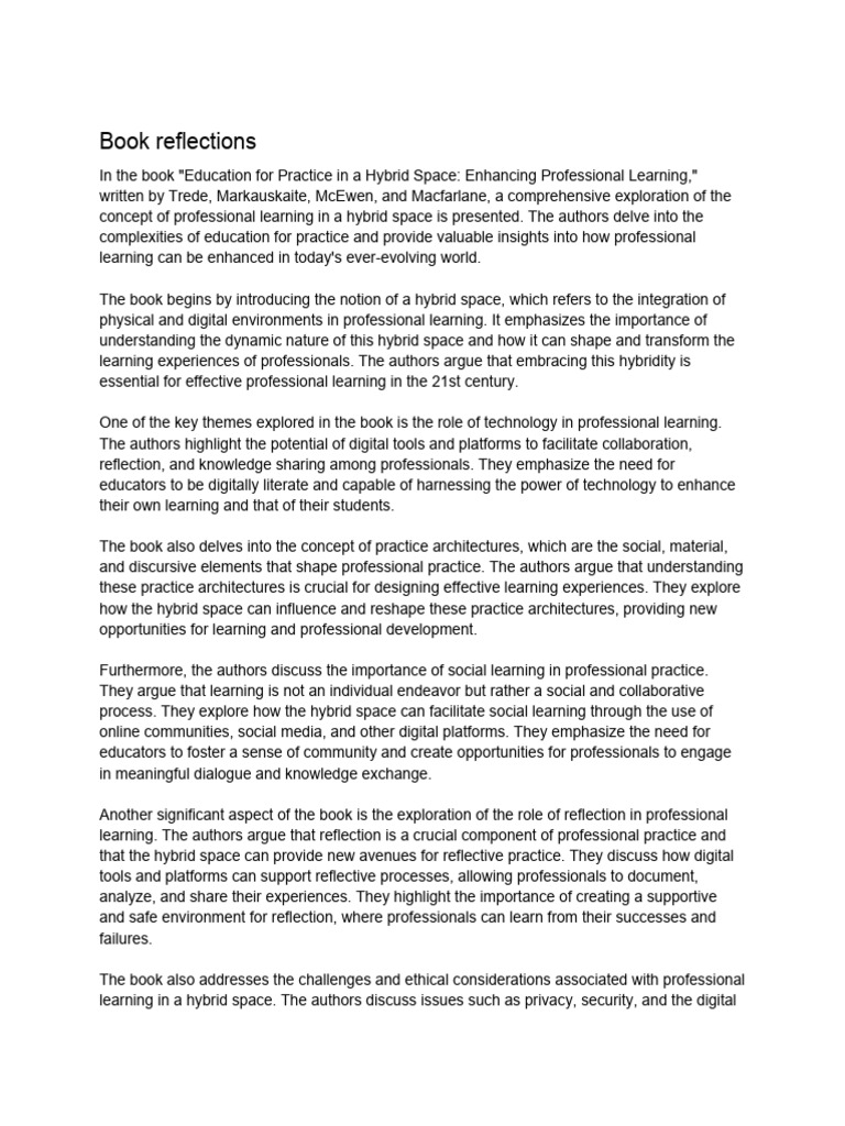 ICT Book Reflection Quyển 1 | PDF | Learning | Reflective Practice