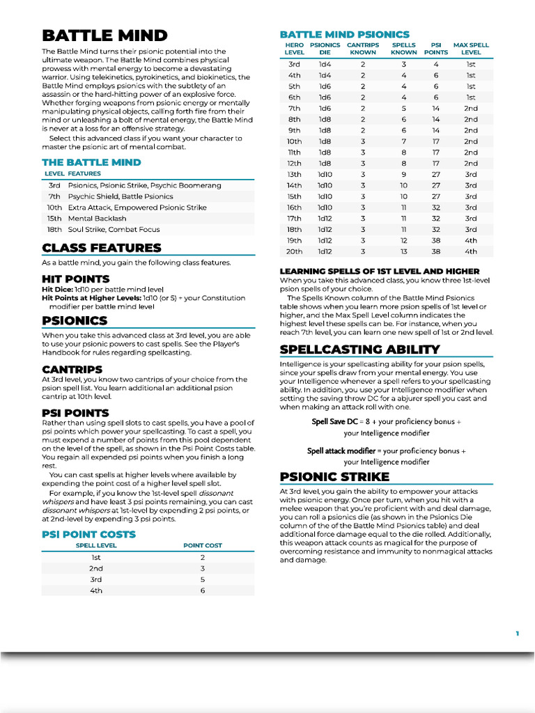 D20 Modern 5e Battle Mind Telepath | PDF