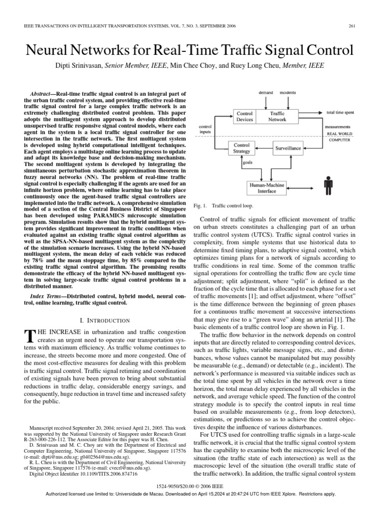 Neural Networks For Real-Time Traffic Signal Control (Srinivasan Et Al ... Neural Networks For Real-Time Traffic Signal Control (Srinivasan Et Al ...