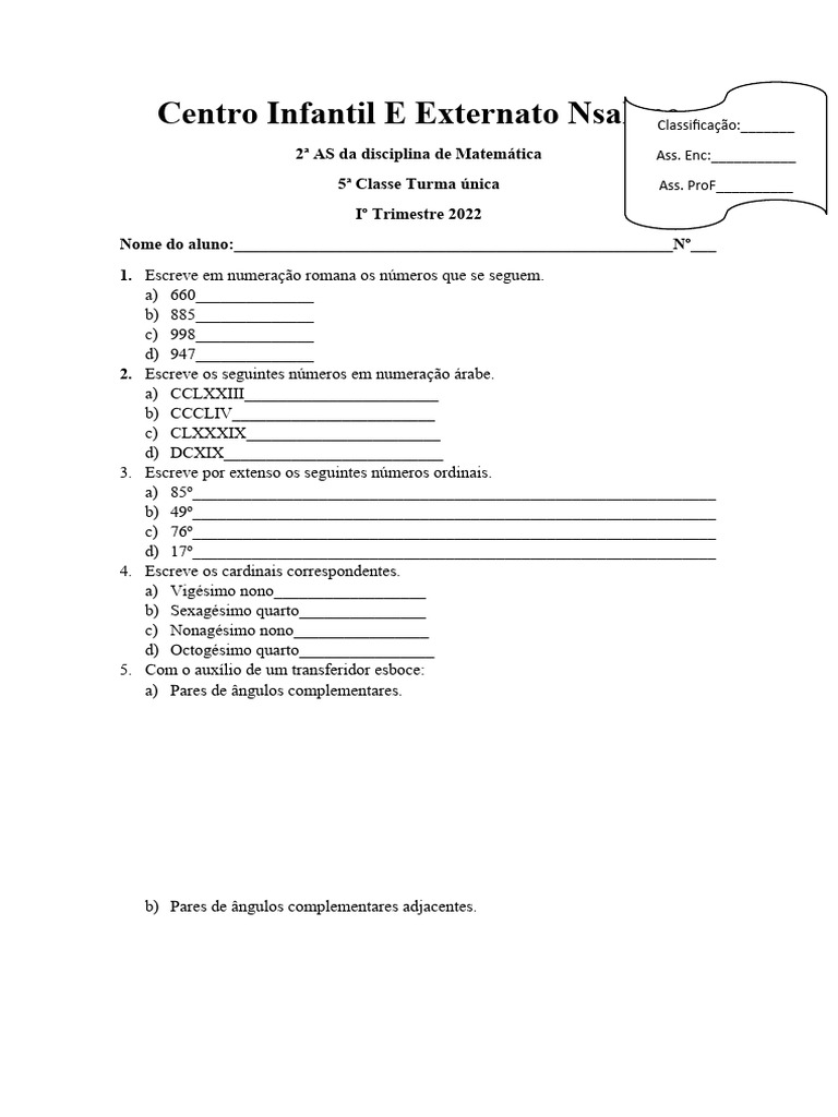 2 ACS de Matematica 5 Classe | PDF | Finanças e Administração de ...