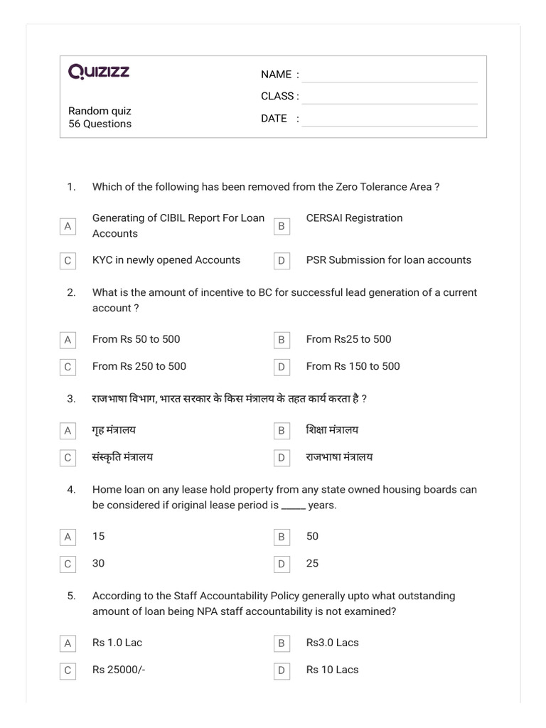 Random Quiz | PDF | Banks | Banking