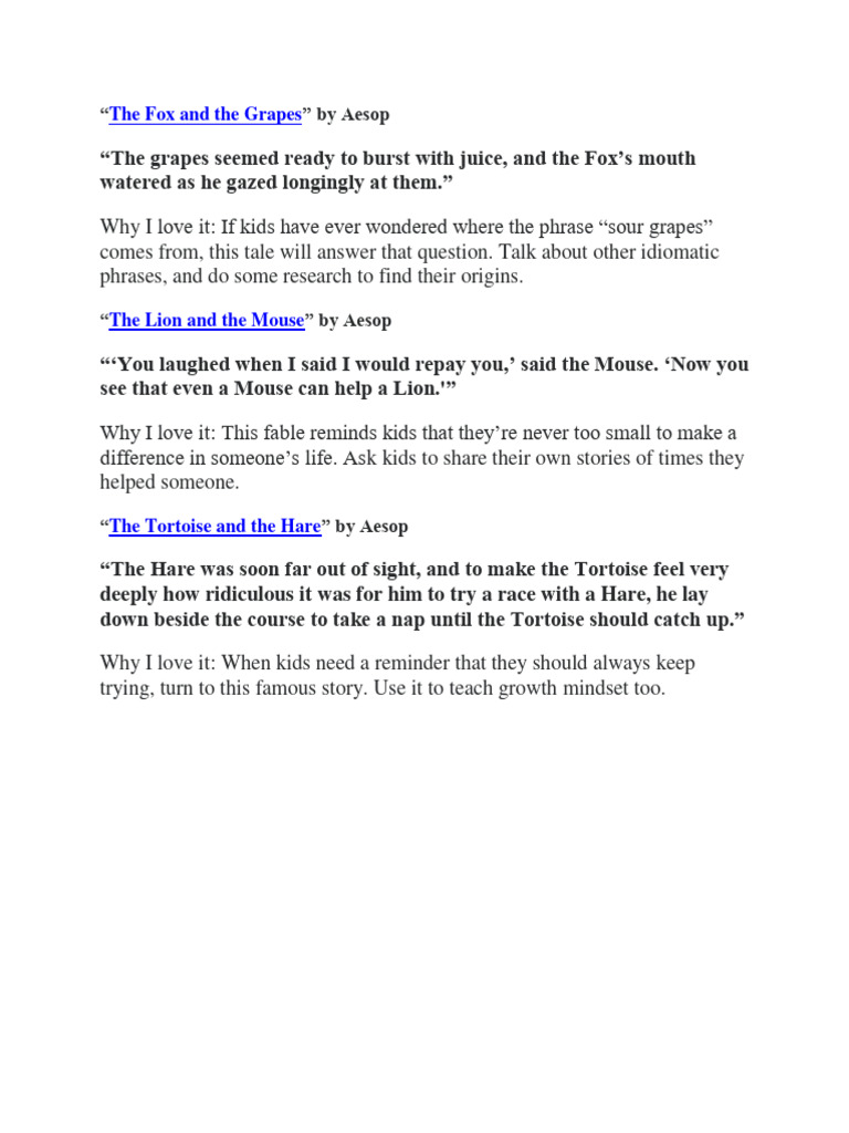 Aesop's Fables: Lessons for Kids | PDF