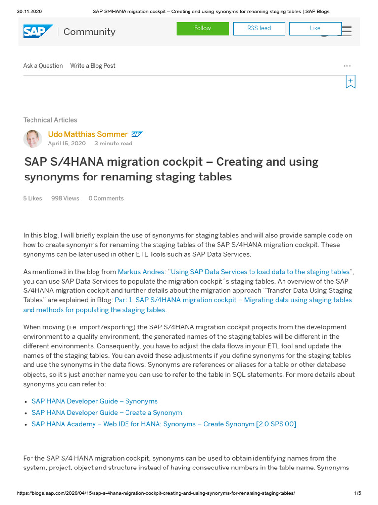 Part 5 - SAP S - 4HANA Migration Cockpit - Creating and Using Synonyms ...