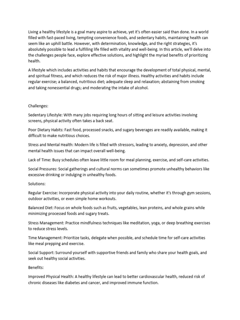 Living A Healthy Lifestyle Is A Goal Many Aspire To Achieve | PDF ...