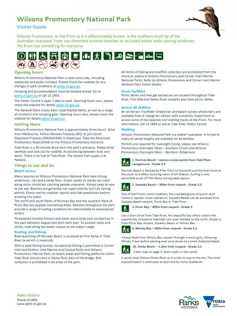 Wilsons Promontory National Park - Visitor Guide | PDF | Beach | Coast